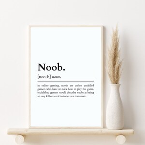 Noob Definition Print | Game Room Wall Art | Gaming Prints | Gamer ...