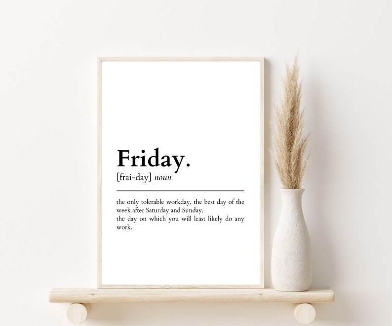 Friday Definition Print Funny Office Prints Home Office Prints ...