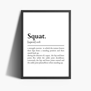 Squat Definition Prints | Gym Wall Art | Workout Motivation | Fitness ...