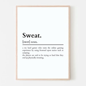 Sweat Definition Print Game Room Wall Art Boys Bedroom Decor Gaming ...