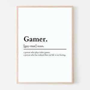 Gamer Definition Print | Game Room Decor | Gaming Quotes | Gaming Wall ...