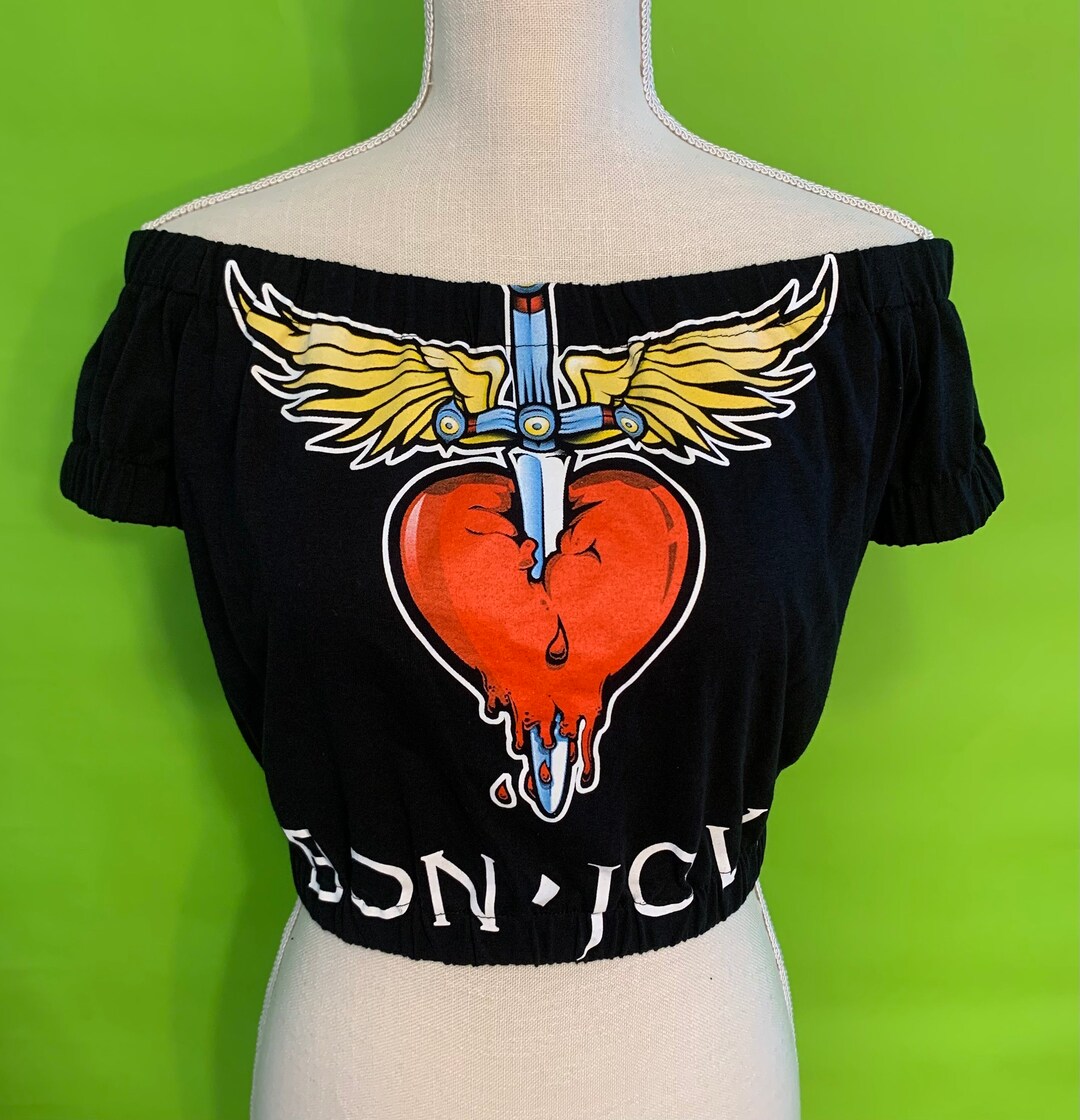 Bon Jovi off Shoulders Elasticized Band Crop Top. Choose Your Size. - Etsy
