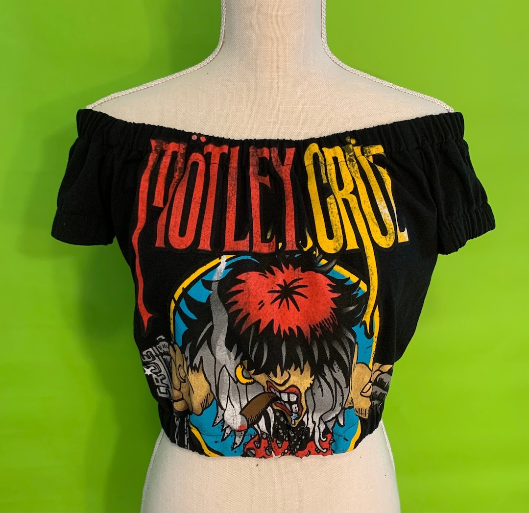 Motley Crue off Shoulders Elasticized Band Crop Top. Choose Your Size ...