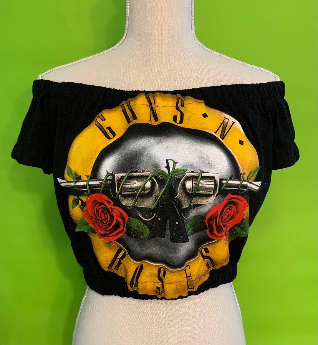 Guns N Roses off Shoulders Elasticized Band Crop Top. Choose Your Size ...