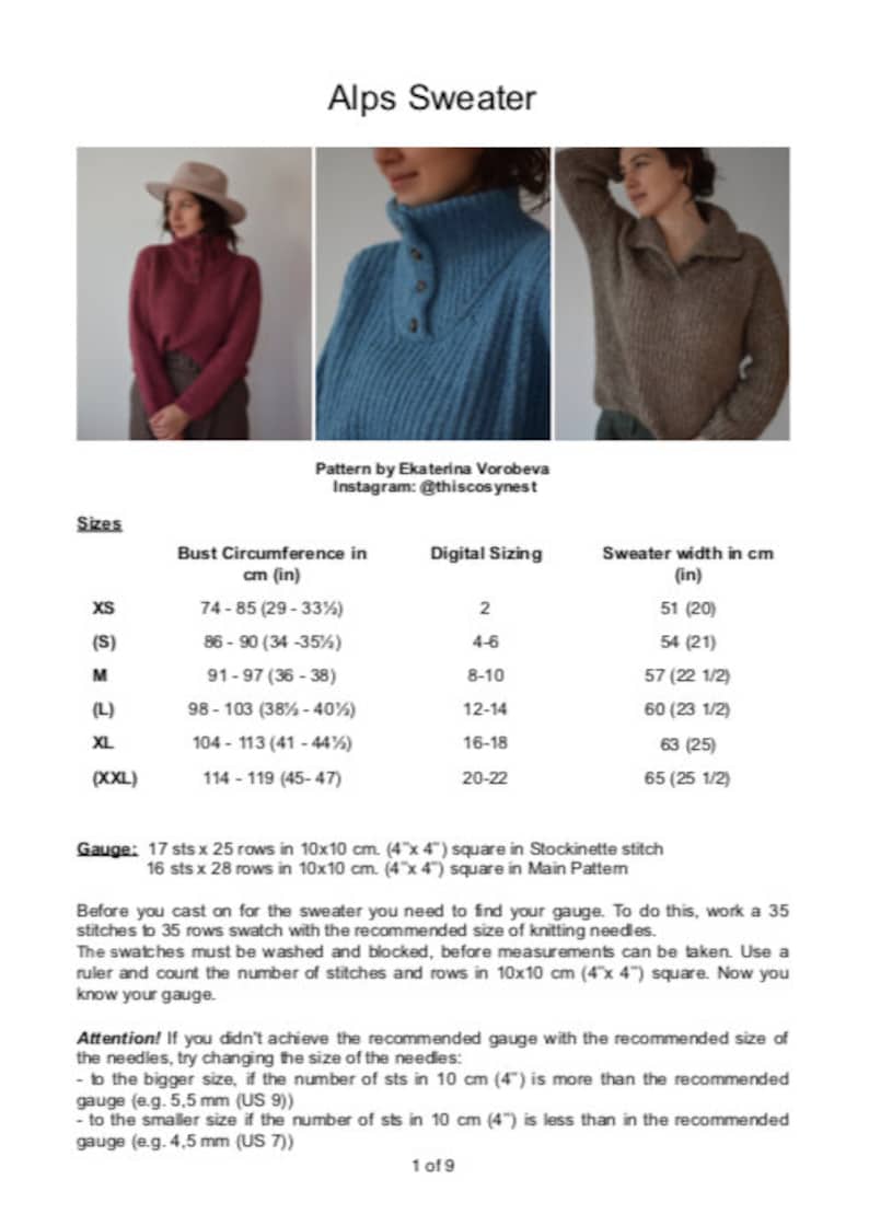 Alps Sweater PDF Knitting Pattern Tutorial Knitwear Design Oversize ...