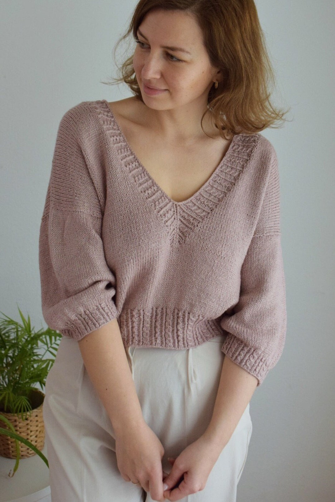 Mayflower Blouse Knitting Pattern Design Romantic Knitwear Elegant Pullover Diy Sweater Textured ...