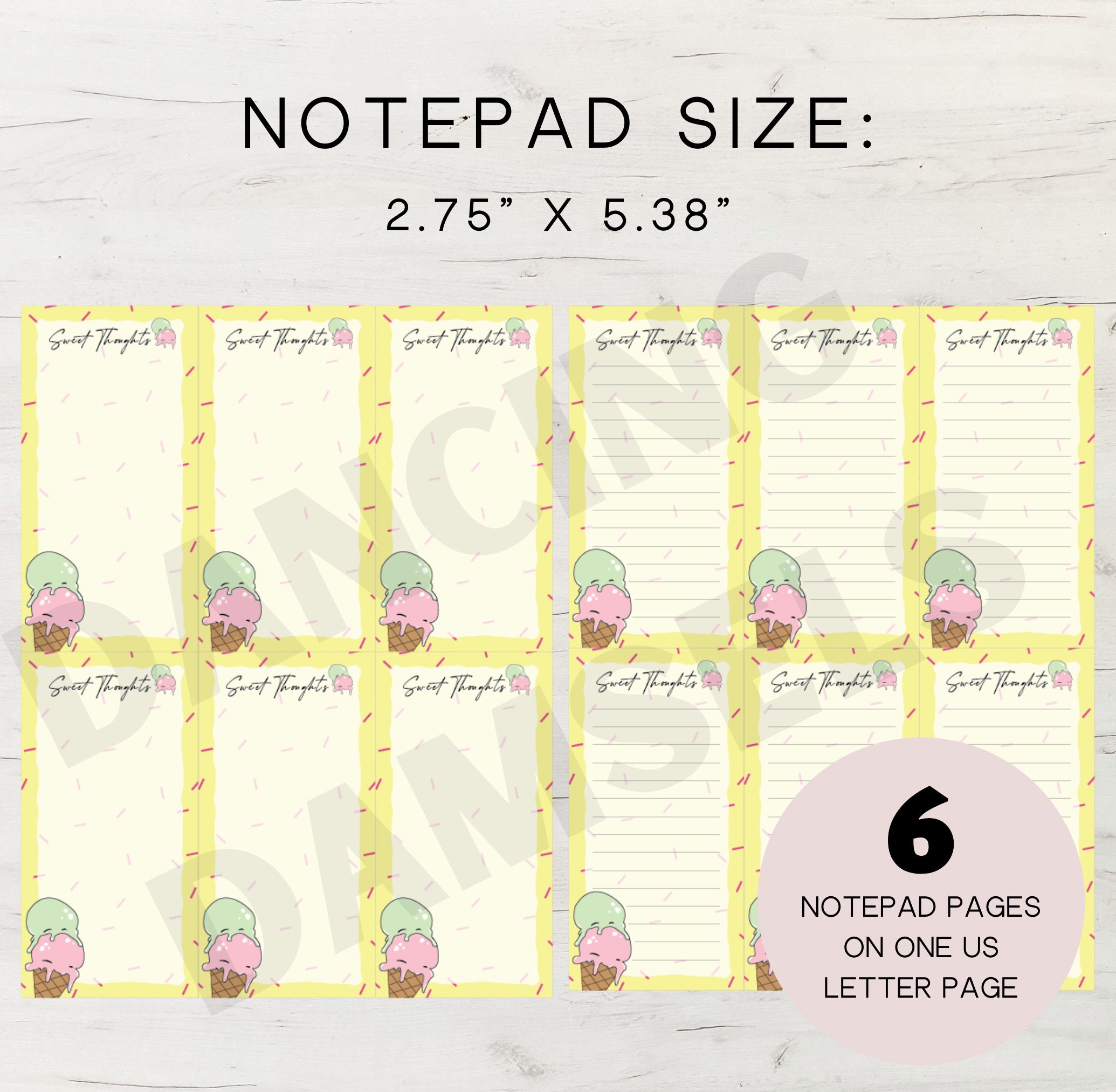 Printable Notepad, Lined Notepad, Unlined Notepad, Ice Cream Graphic ...