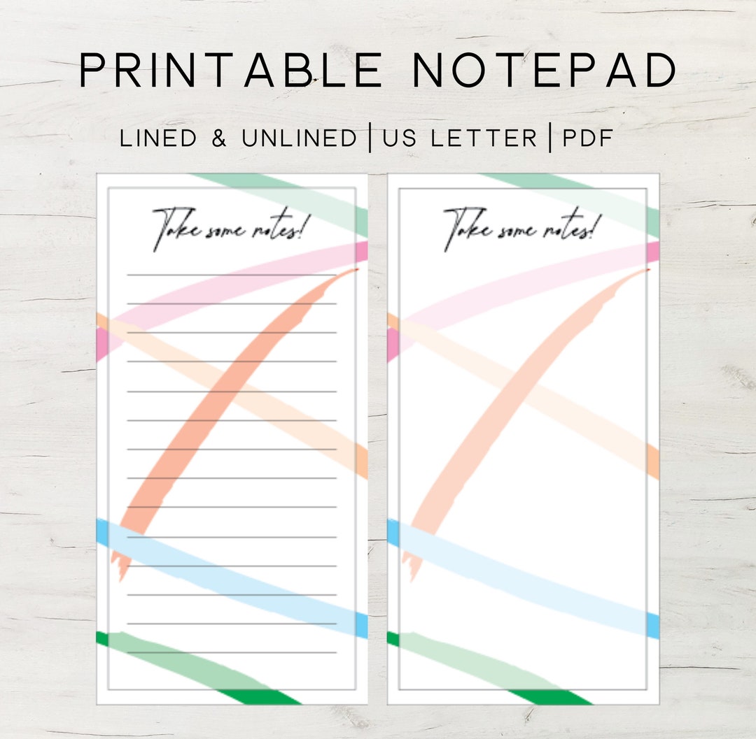 Printable Notepad, Lined Notepad, Unlined Notepad, Blank Notepad ...