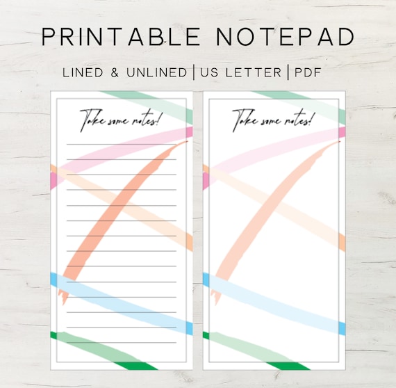 Printable Notepad Lined Notepad Unlined Notepad Blank | Etsy
