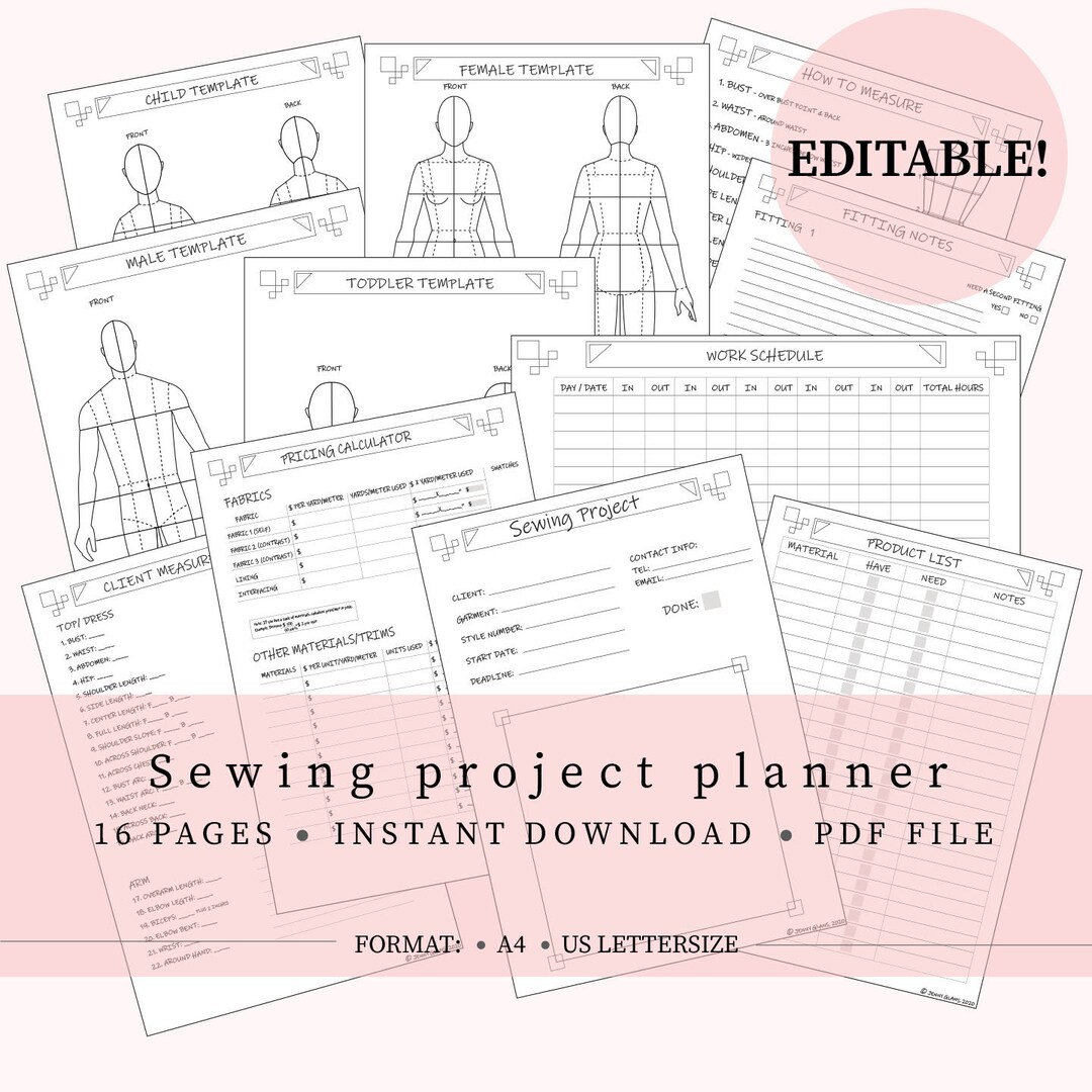 Sewing Project Planner Printable. Instant Download. Editable! Click for ...