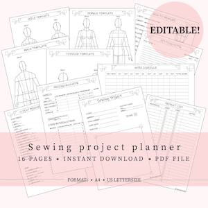 Sewing Project Planner Printable. Instant Download. Editable! Click for ...