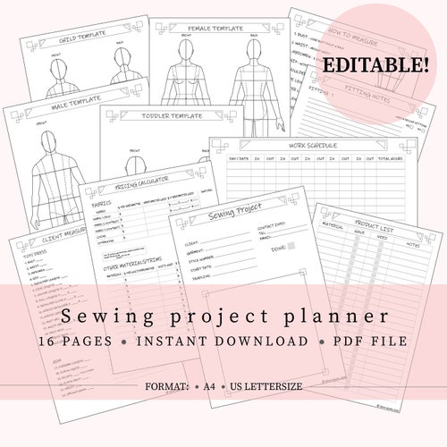Sewing Project Planner Printable. Instant Download. Editable | Etsy