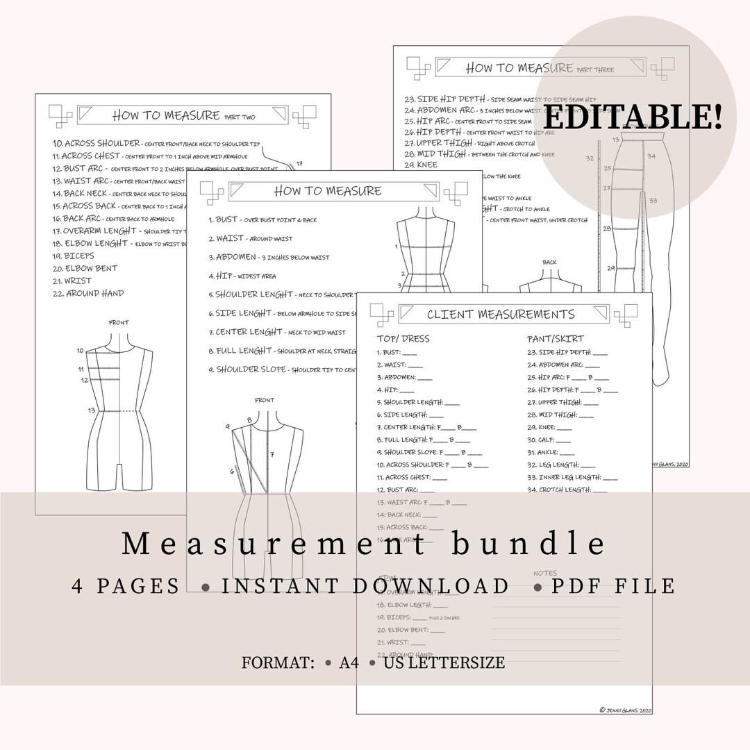 Measurement Bundle. Client Measurements. How to Measure. Editable ...