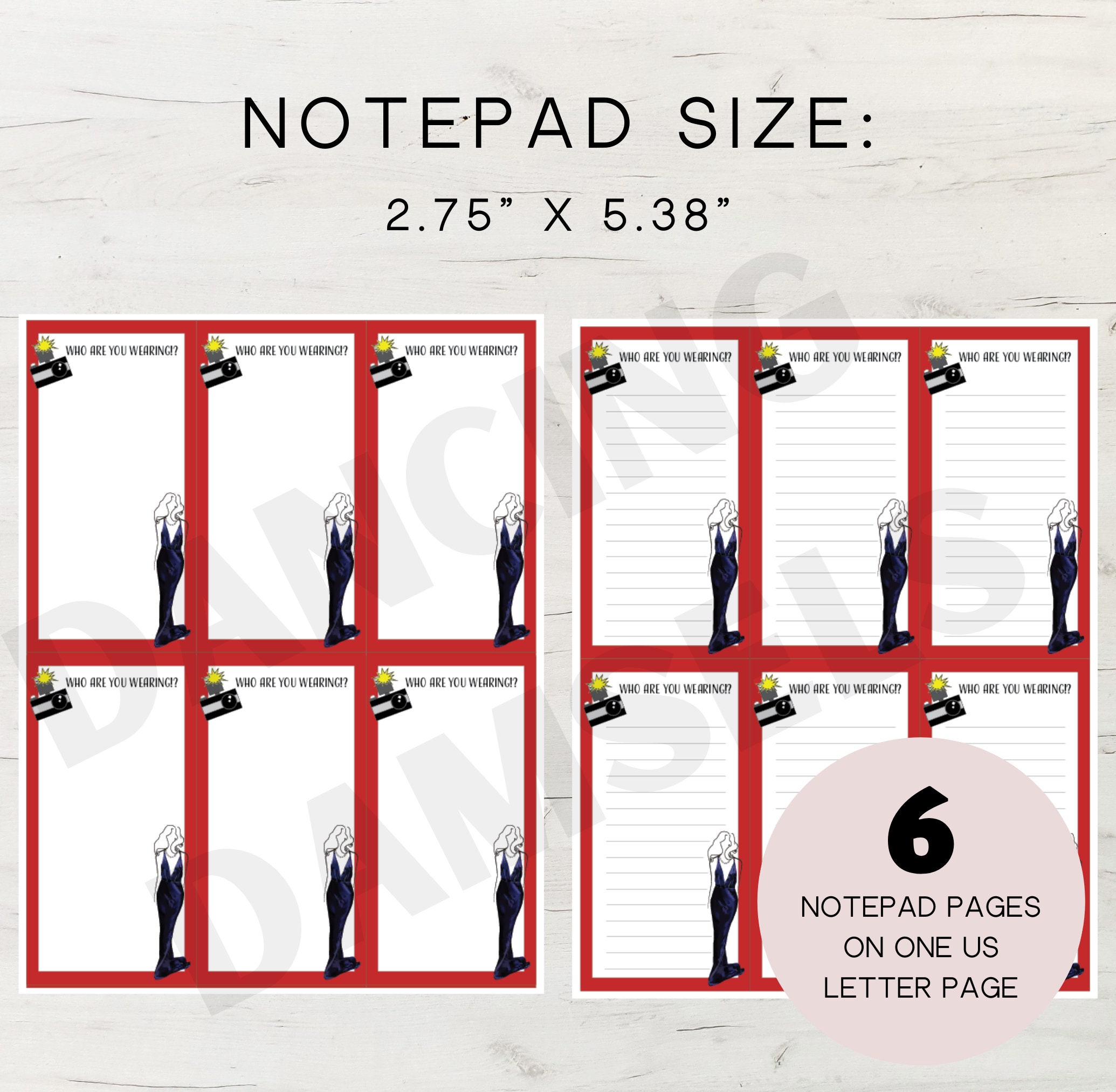 Printable Notepad, Lined Notepad, Unlined Notepad for Fashion Lover ...