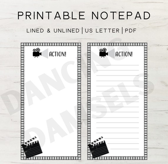 Printable Notepad Lined Notepad Unlined Notepad for Movie | Etsy