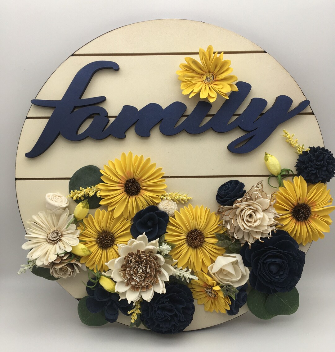 Slatted Wood Circle family Sign With Sola Wood - Etsy