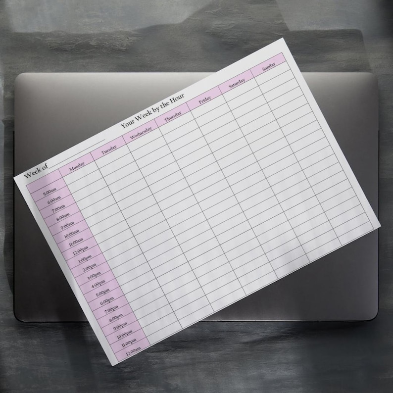 Your Week by the Hour Pink Hourly Weekly Planning Printable PDF Student ...