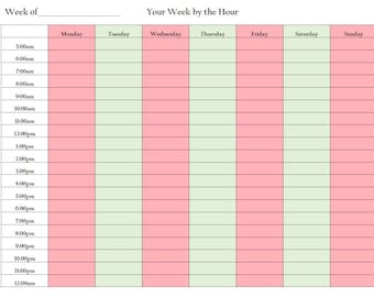 Your Week by the Hour Pink Hourly Weekly Planning Printable PDF Student ...