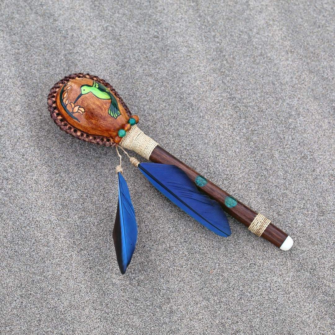 Hummingbird Rattle Decorated With Beads, Macaw Feather and Peruvian ...
