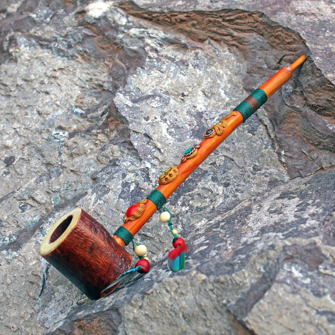 Ceremonial Pipe Calumet Made of Bamboo and Avocado Wood Decorated With ...