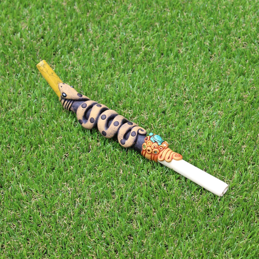 Bone and Yellow Stone Tepi Applicator: Healer Snake, Peruvian Turquoise ...