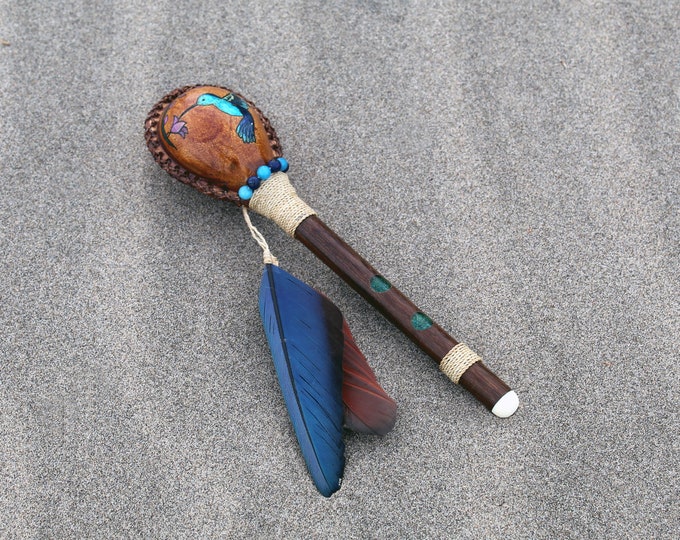 Hummingbird Rattle Decorated With Beads, Macaw Feather and Peruvian ...