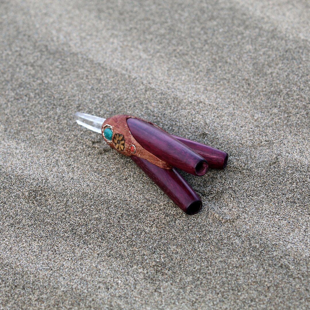 DOUBLE KURIPE PIPE From Rosewood With Peruvian Turquoise, Aya Vine ...