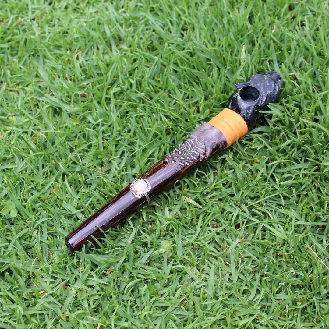 Jaguar Head Ceremonial Pipe Peace Pipe Made of Chonta Wood and Machu ...
