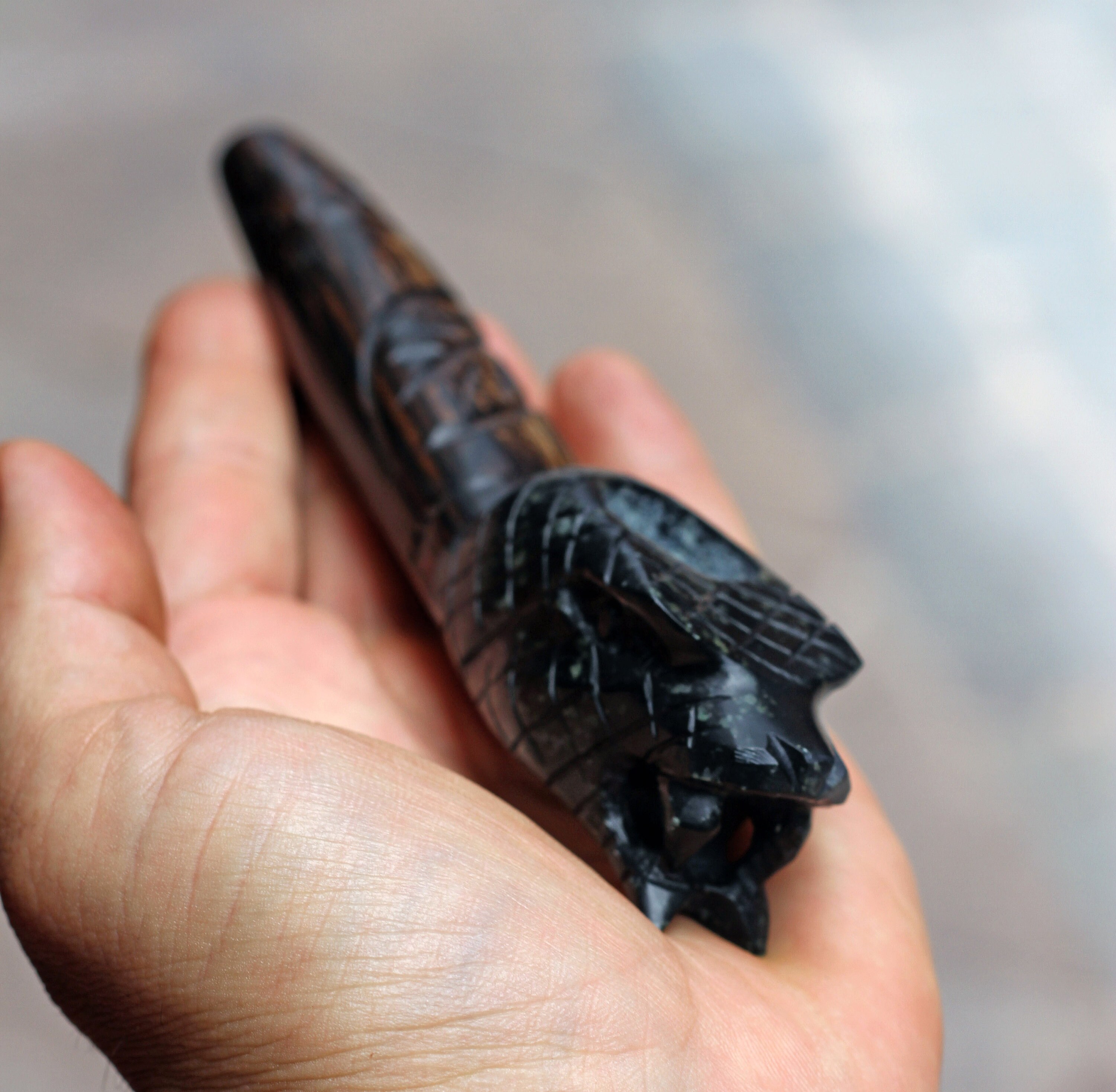 Snake Head Pipe Made of Machu Picchu Stone and Chonta Wood | Etsy