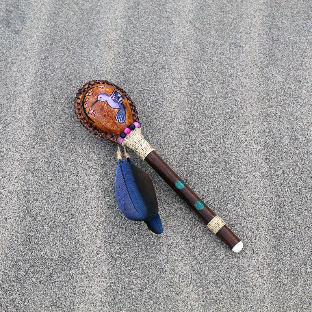 HUMMINGBIRD SHAMANIC RATTLE With Beaded, Peruvian Turquoise and ...