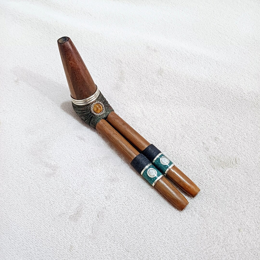 Double Nose Tepi Made of Madera Negra Decorated With Tiger's Eye and ...