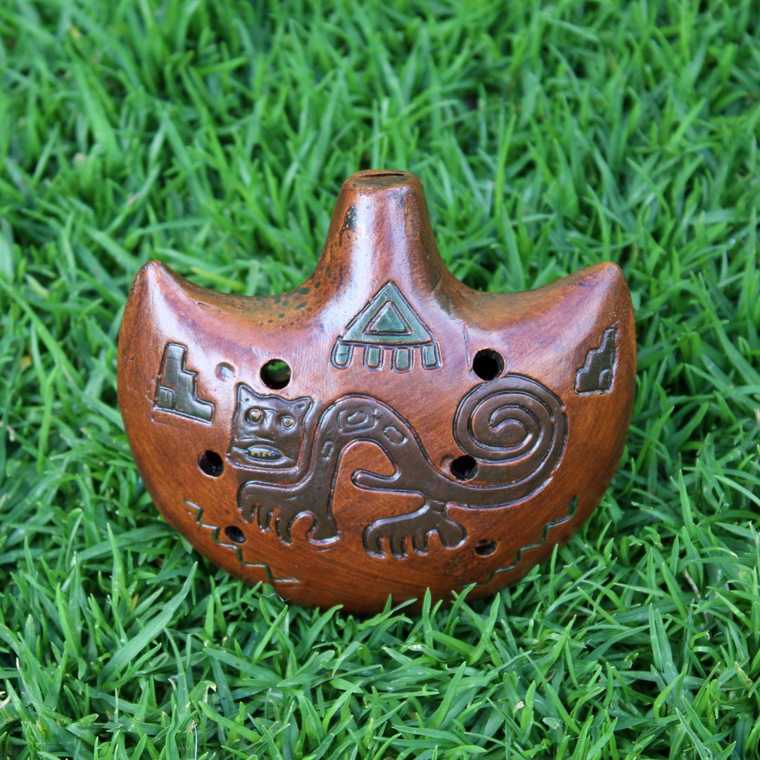 Handmade Ceramic Axe Ocarina Flute: Handpainted Puma Andes Instrument ...