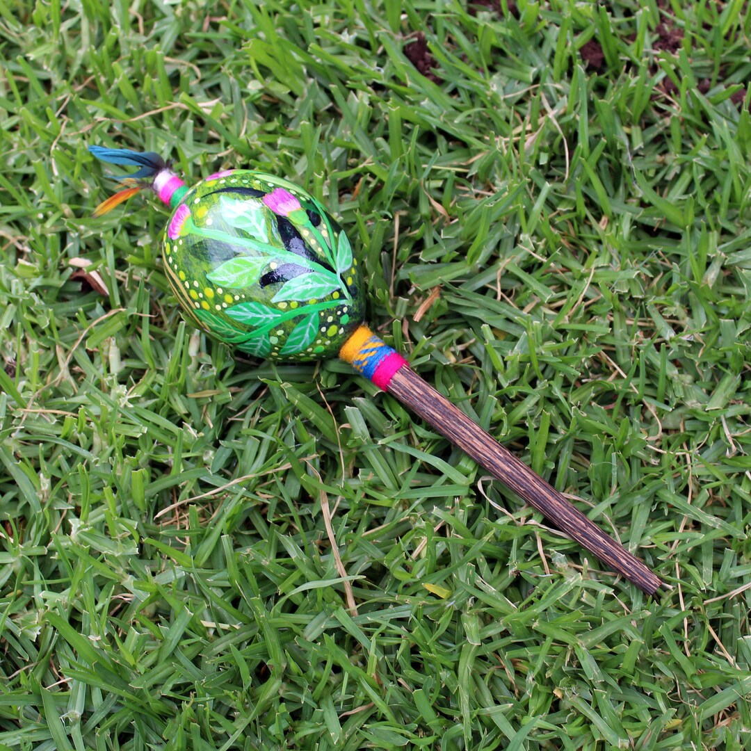 Hand Painted Shipibo Shamanic Ceremonial Rattle Decorated With Macaw ...