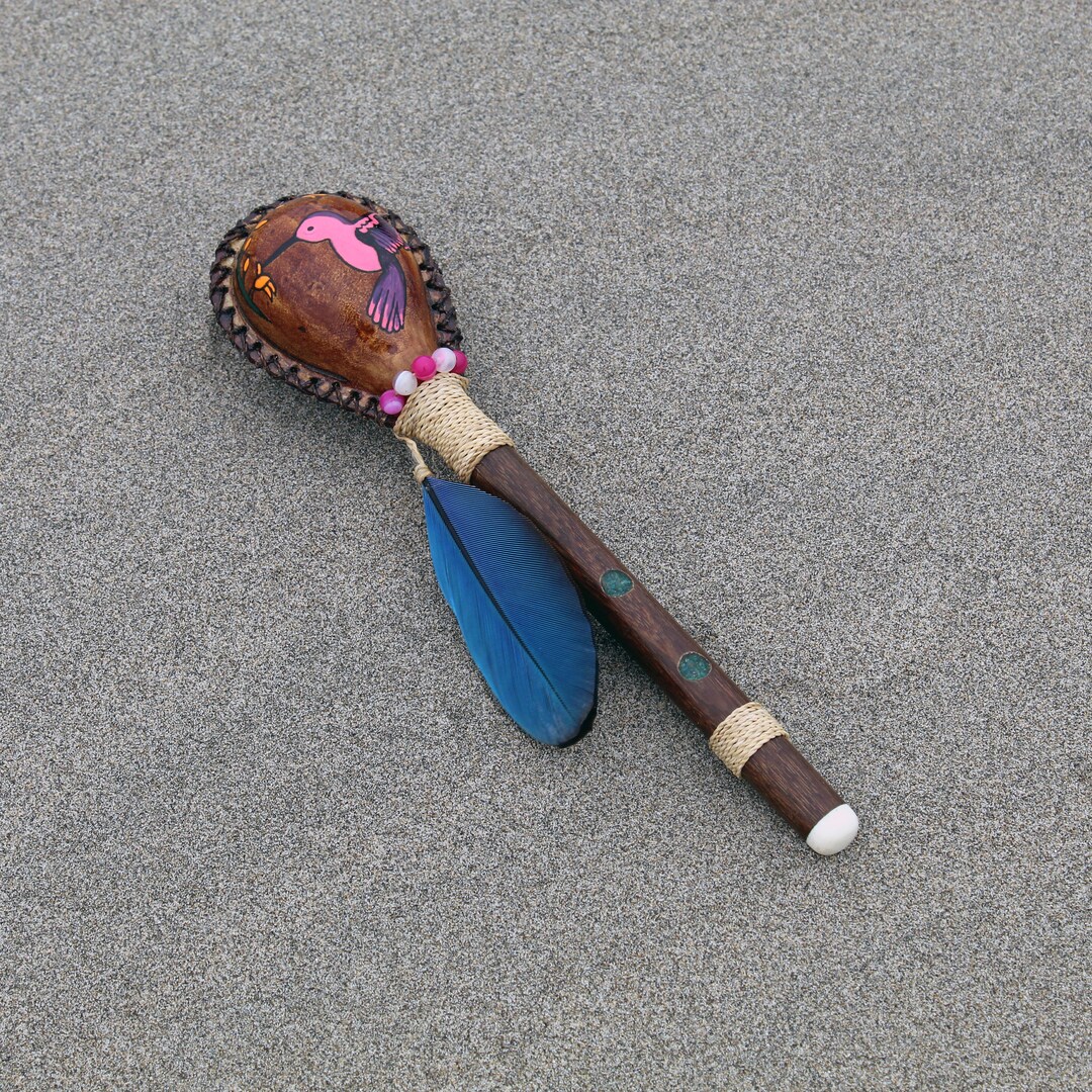 Hummingbird Rattle Decorated With Beads, Domestic Feather and Peruvian ...