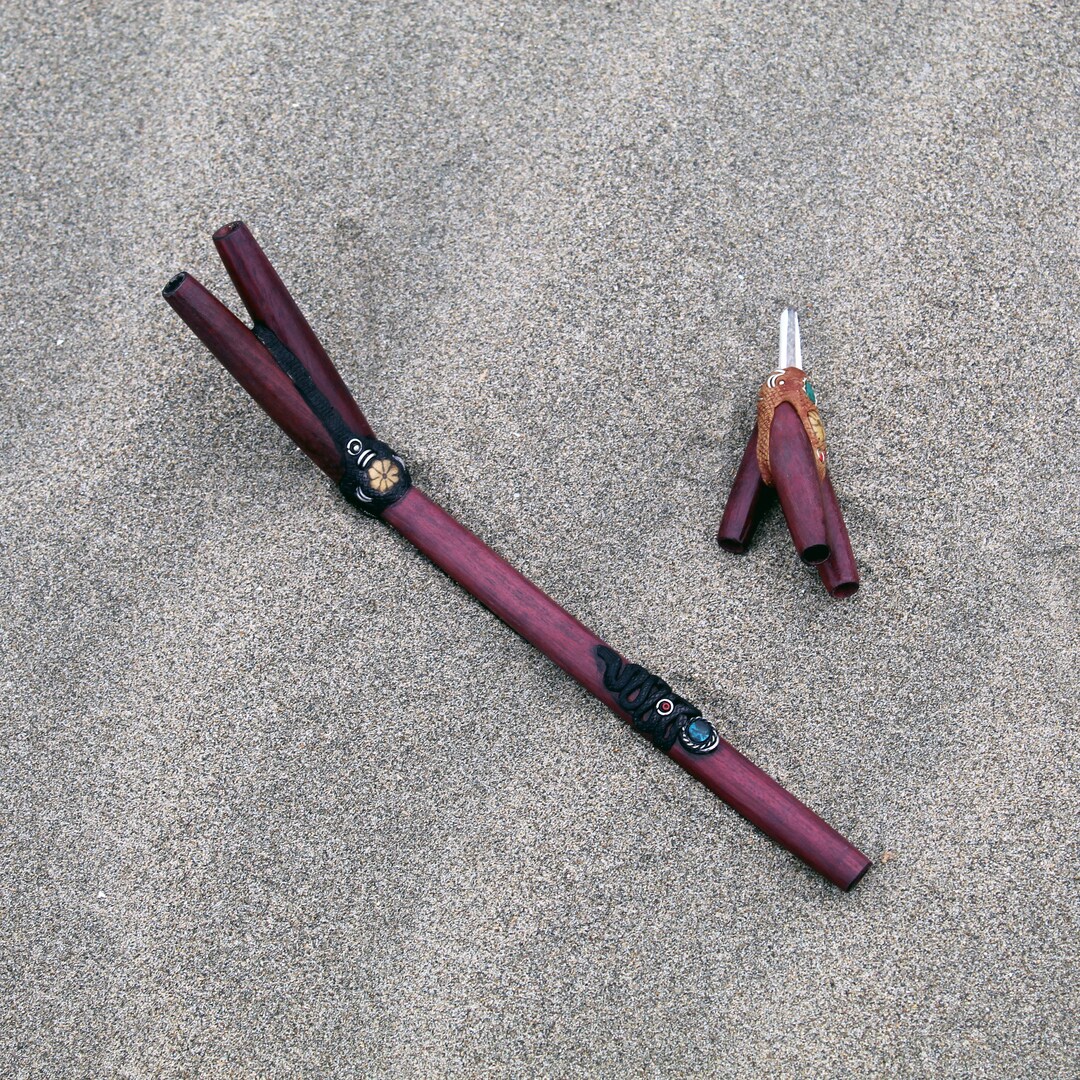 Kuripe Tepi Set Double Nose Made of Palo Violeta Rose Wood Decorated ...