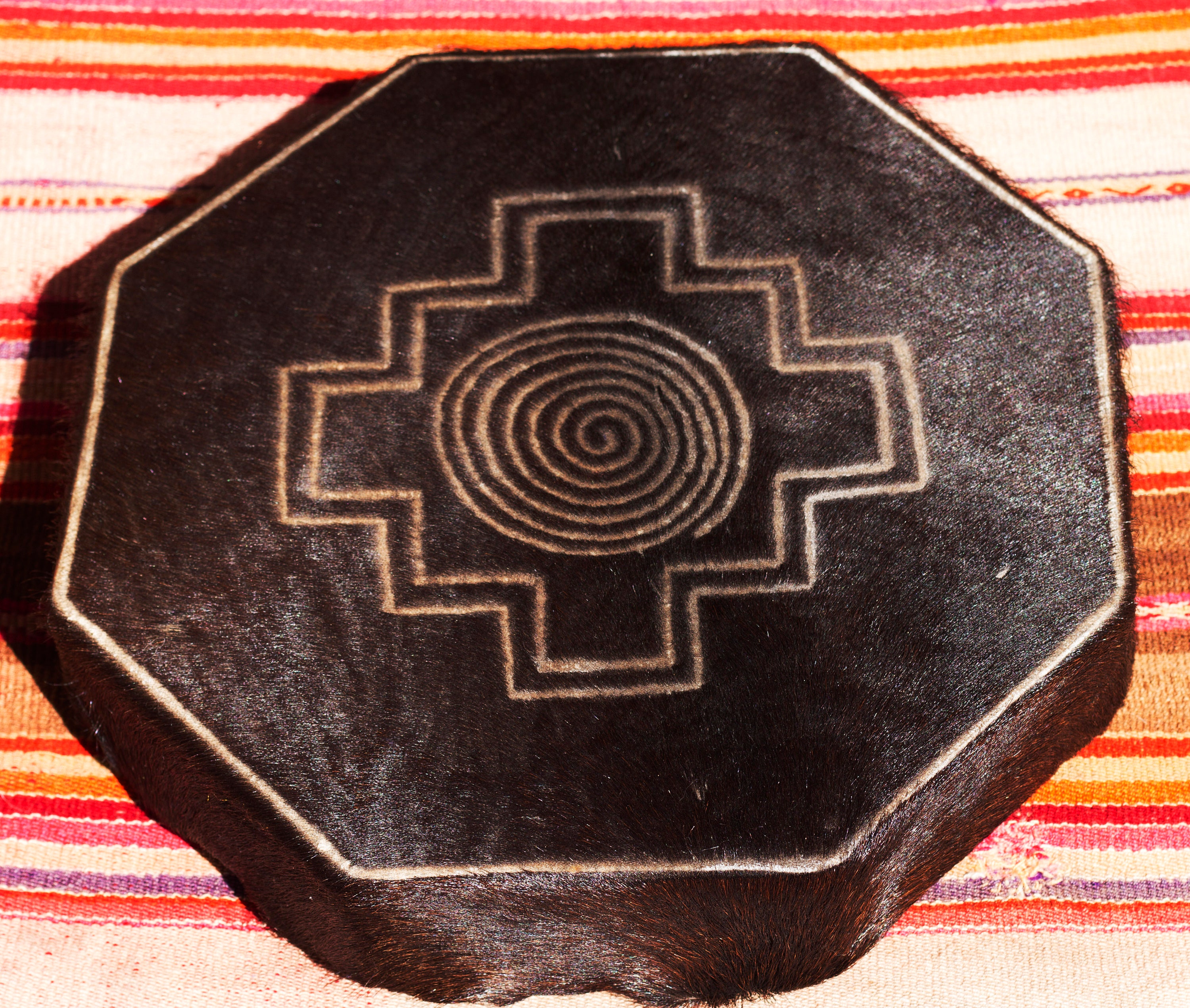 Black Chakana and Pachamama Pattern Shaman Drum with Stick | Etsy