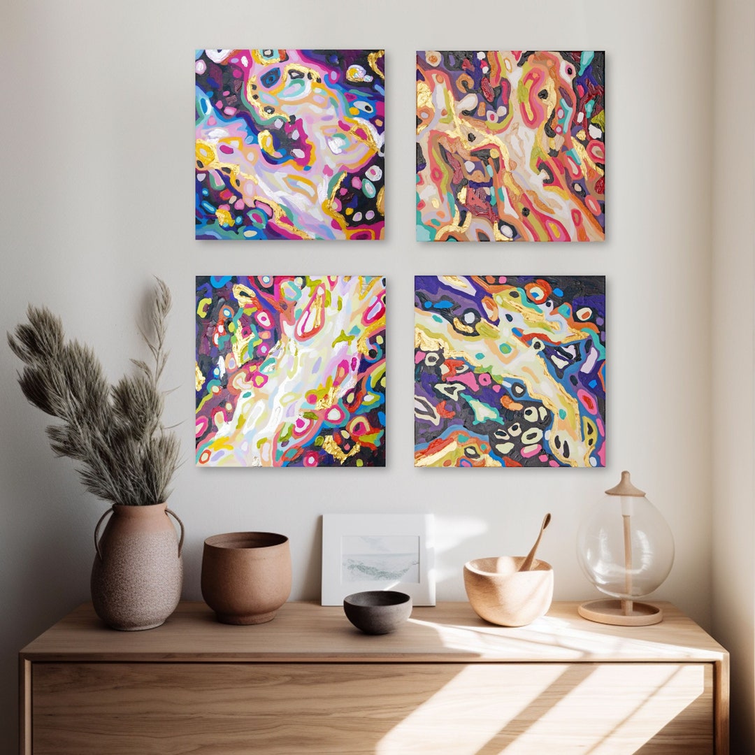 Abstract Painting, 4 Panel, Set Bold Modern Original Art Decor, 4 ...