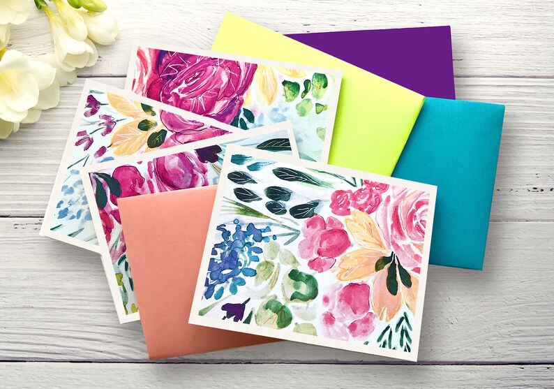 Floral Blank Cards Congratulations Card Pack Set of 4 | Etsy