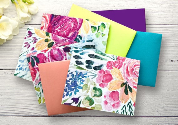 Floral Blank Cards Congratulations Card Pack Set of 4 | Etsy