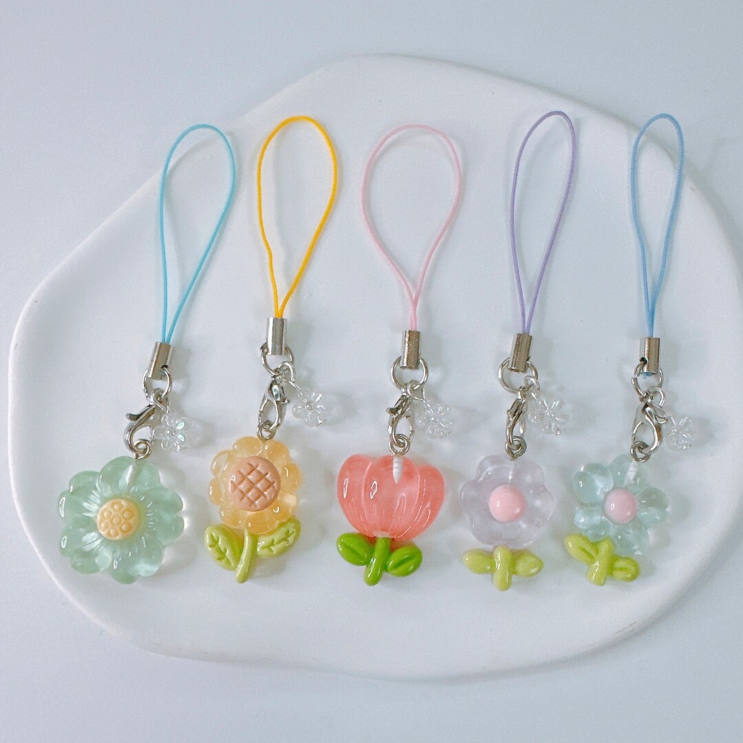 Flower Phone Charm- Cute 3D Keychains Transparent Jelly Aesthetic Gift ...