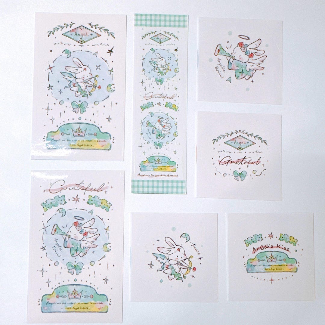 Angel Bunny Sticker Pack, Glossy Kawaii Gift Stickers - Etsy