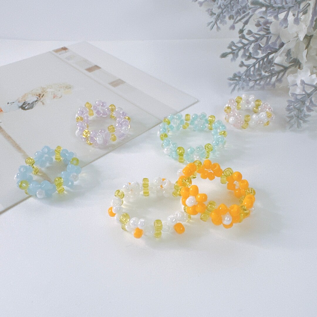 Elastic Flower Bead Rings / Handmade Beaded Ring/gift/ - Etsy