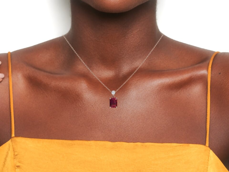 Ruby Solitaire Necklace Emerald Cut Ruby Pendant Rose Gold - Etsy