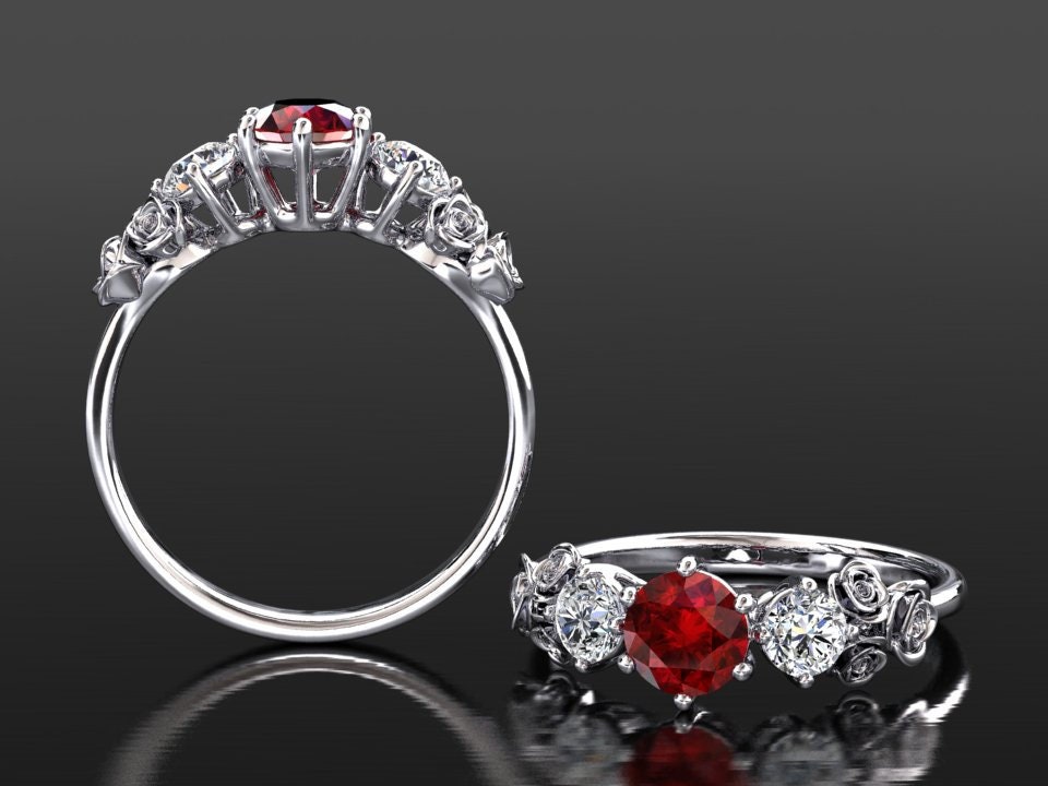 Ruby Ring Ruby Engagement Ring Ruby Flower Ring White - Etsy