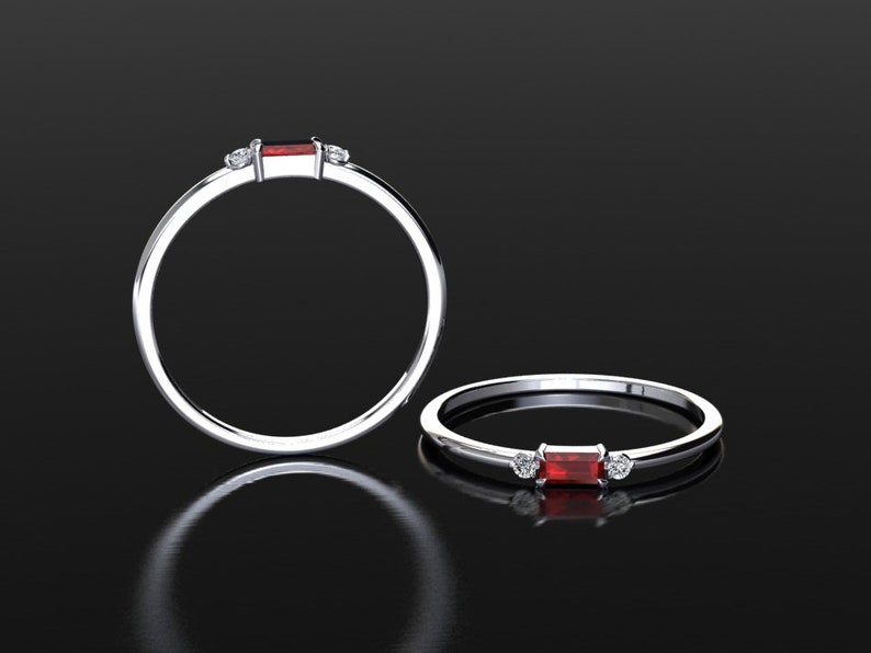 Ruby Stacking Ring Baguette Ruby Ring Ruby Anniversary Ring - Etsy