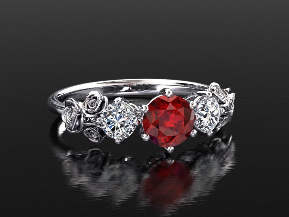 Ruby Ring Ruby Engagement Ring Ruby Flower Ring White - Etsy