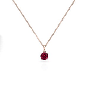 Rose Gold Red Ruby Solitaire Pendant, Simple Round Necklace, 1.2mm ...