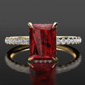 Ruby Diamond Ring | Hidden Halo Engagement Ring | Radiant Cut Ruby ...