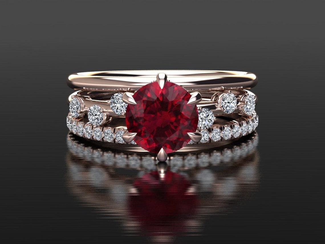 Modern Engagement Stack / Ruby Wedding Set / 3 Ring Stack / - Etsy