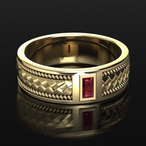 Mens Ruby Wedding Band, 14k or 18k Yellow Gold, 7mm Band, Braided ...